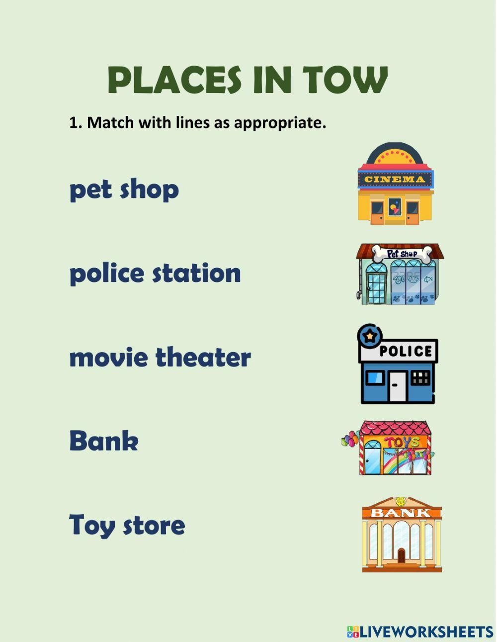 Places in tow worksheet | Live Worksheets