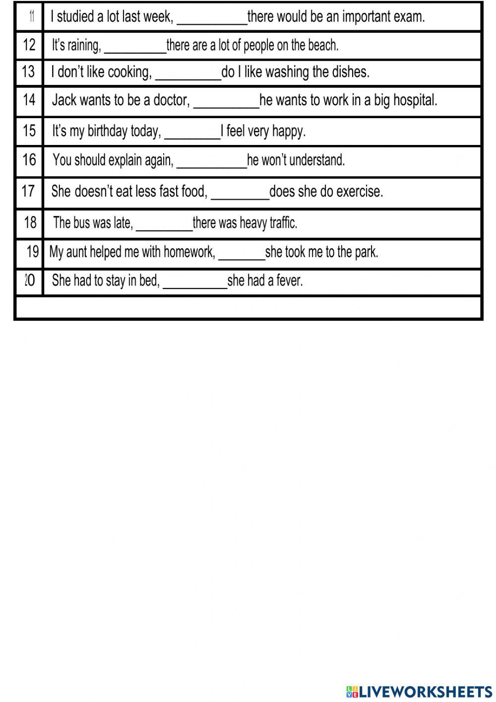 Grade 8- Coordinating connectos worksheet | Live Worksheets