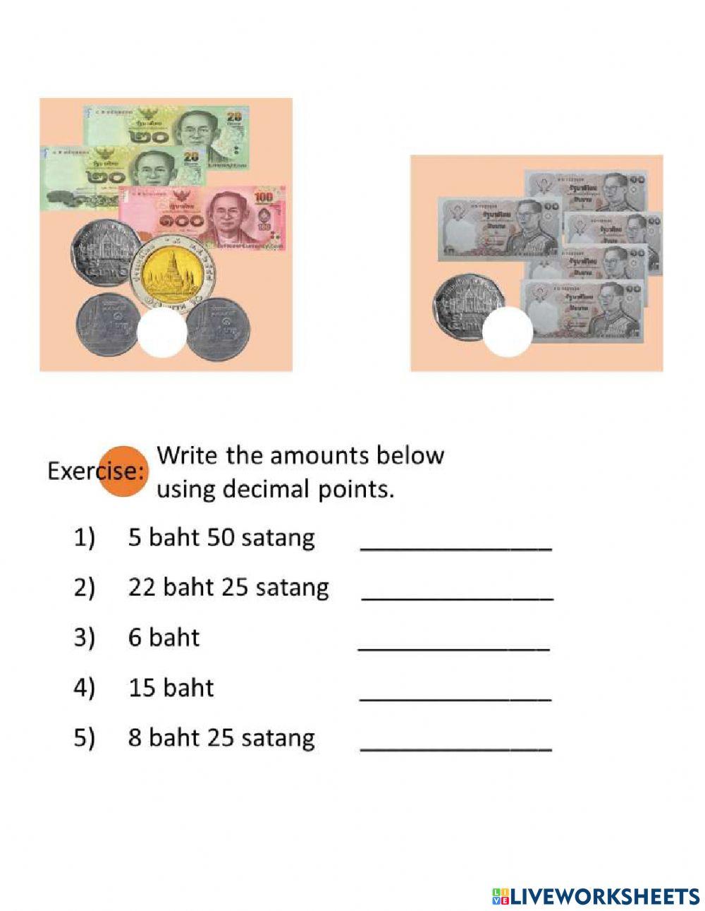 Changing banknotes into coins worksheet | Live Worksheets