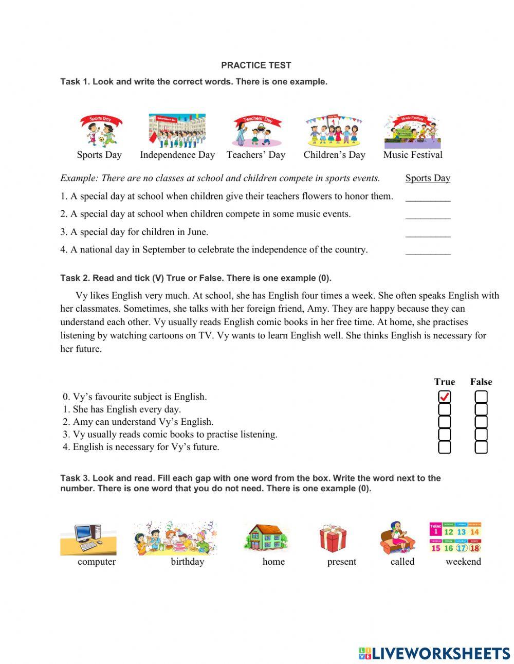 Practic Test worksheet | Live Worksheets