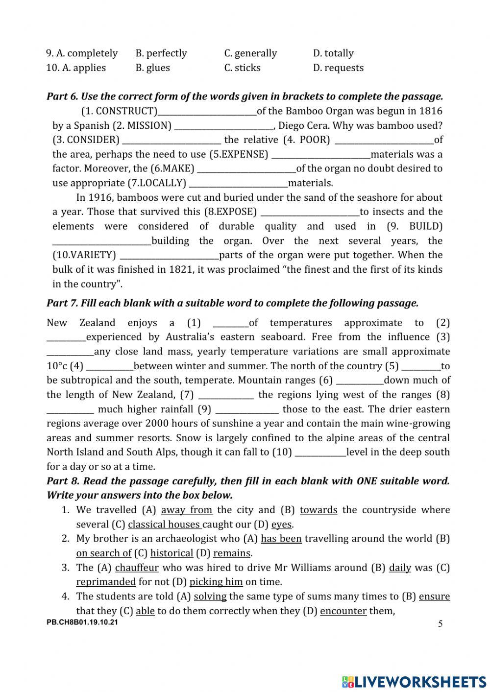 GR8. Advanced handout. Test 16 worksheet | Live Worksheets