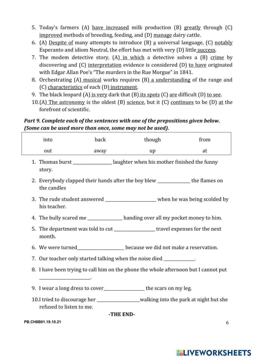GR8. Advanced handout. Test 16 worksheet | Live Worksheets