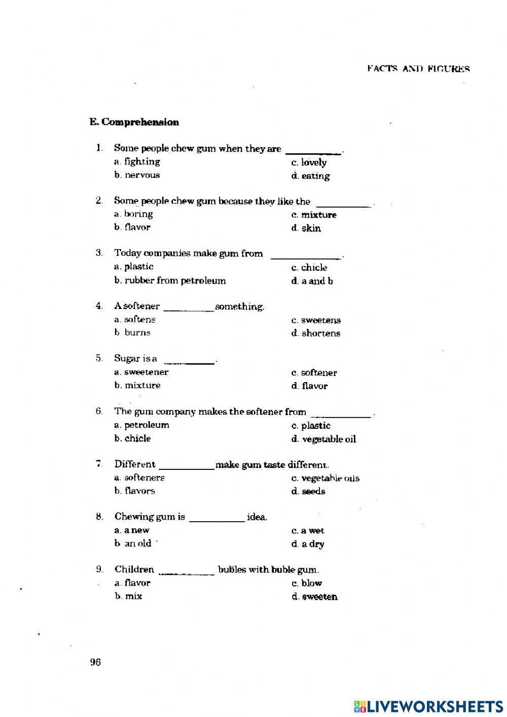 Chewing Gum worksheet | Live Worksheets