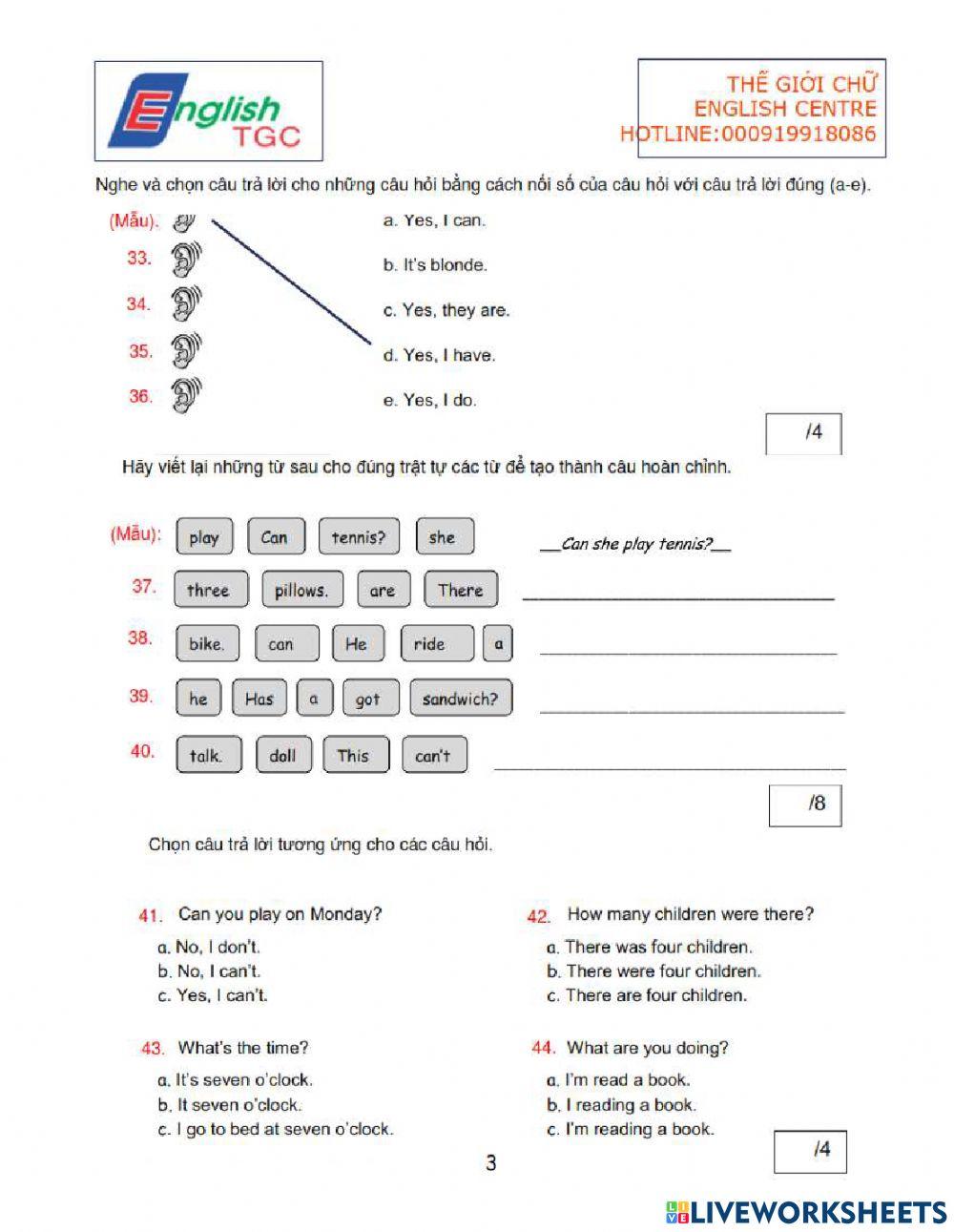 Placement Test activity for 3-5 | Live Worksheets