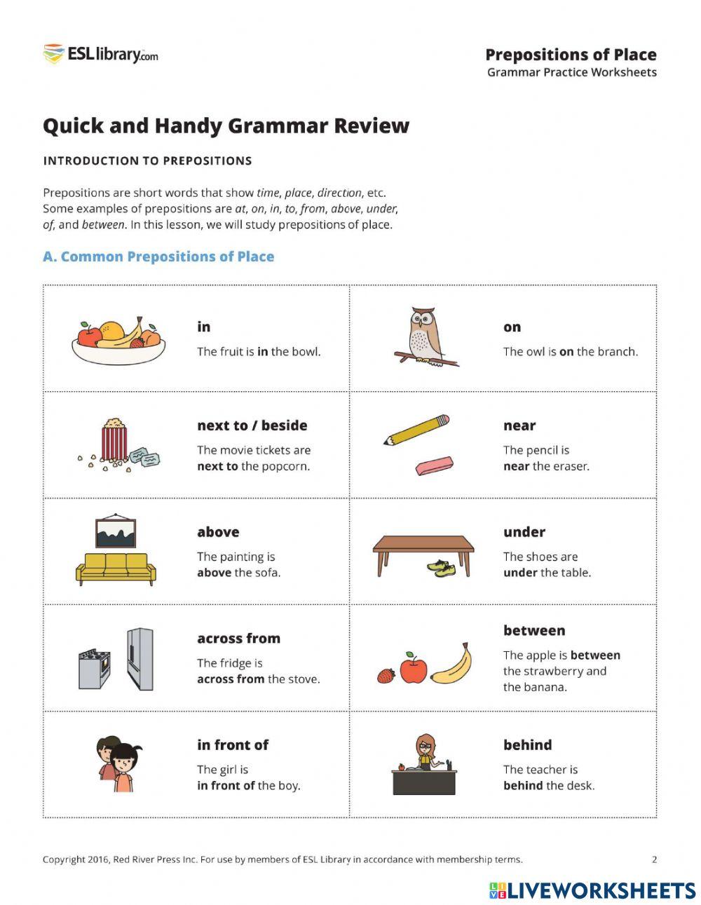 Prepositions of place online exercise for | Live Worksheets