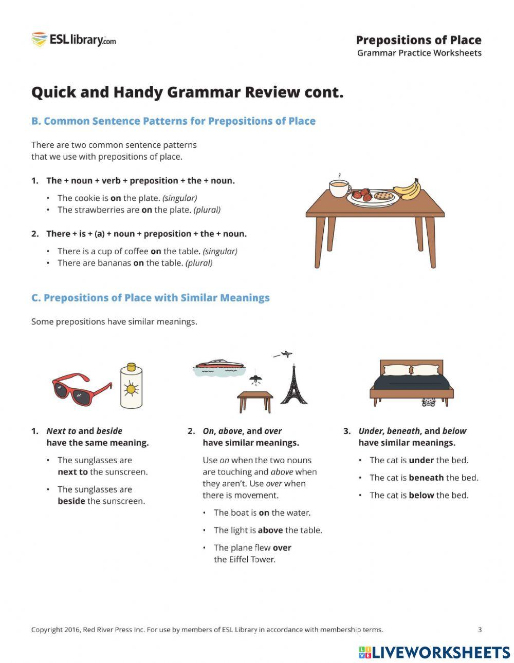 Prepositions of place online exercise for | Live Worksheets