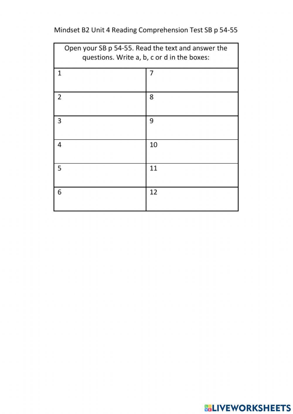 Mindset B2 Quiz 4 Read Comp worksheet | Live Worksheets