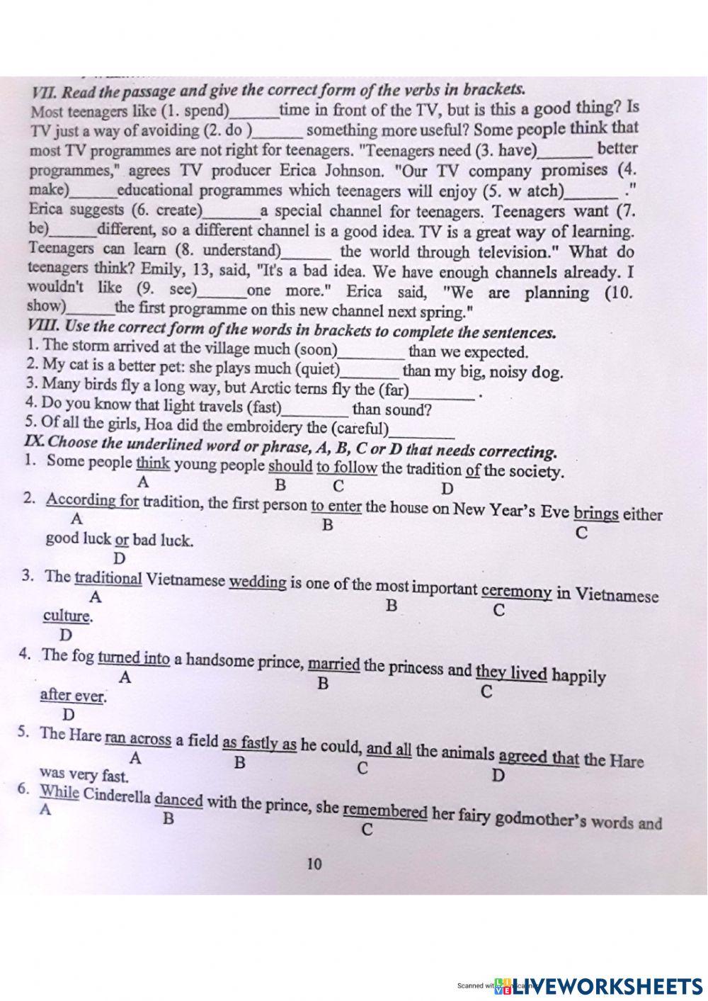 Y8 Review for final term 1 test - T.H. - verb tenses worksheet | Live ...