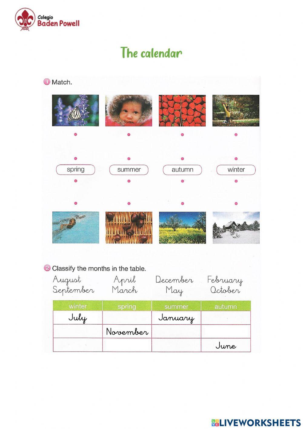 The calendar online activity | Live Worksheets