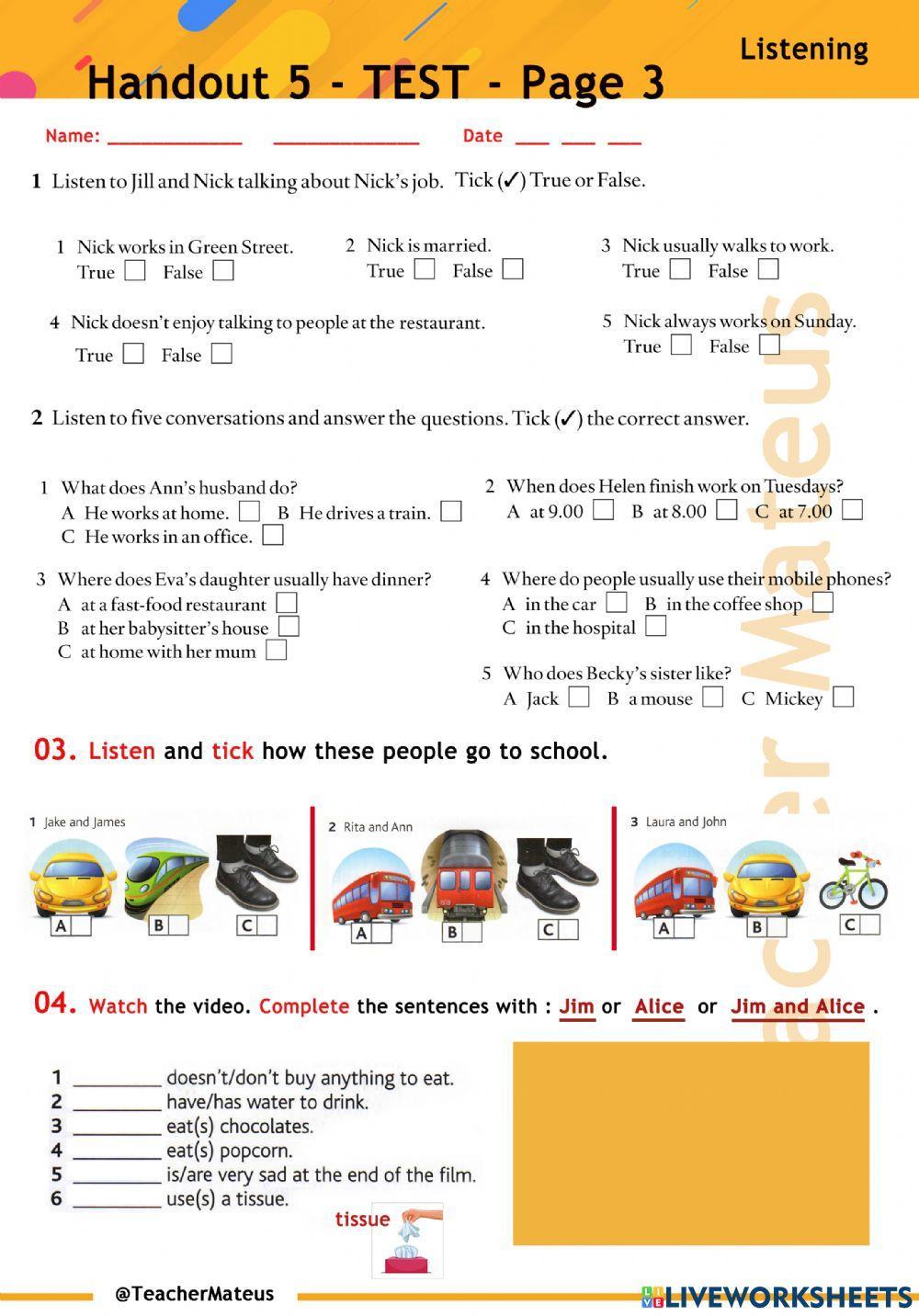 Handout 5 - TES… | Free Interactive Worksheets | 1611382