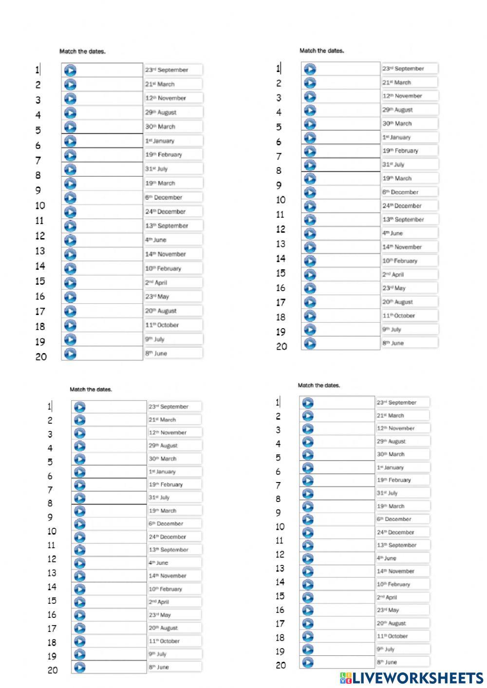 Dates activity for beginner | Live Worksheets