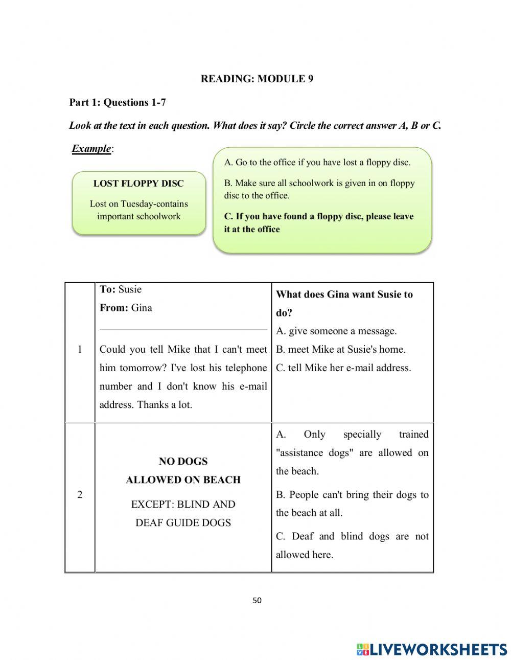 Reading B1 Module 9 online exercise for | Live Worksheets