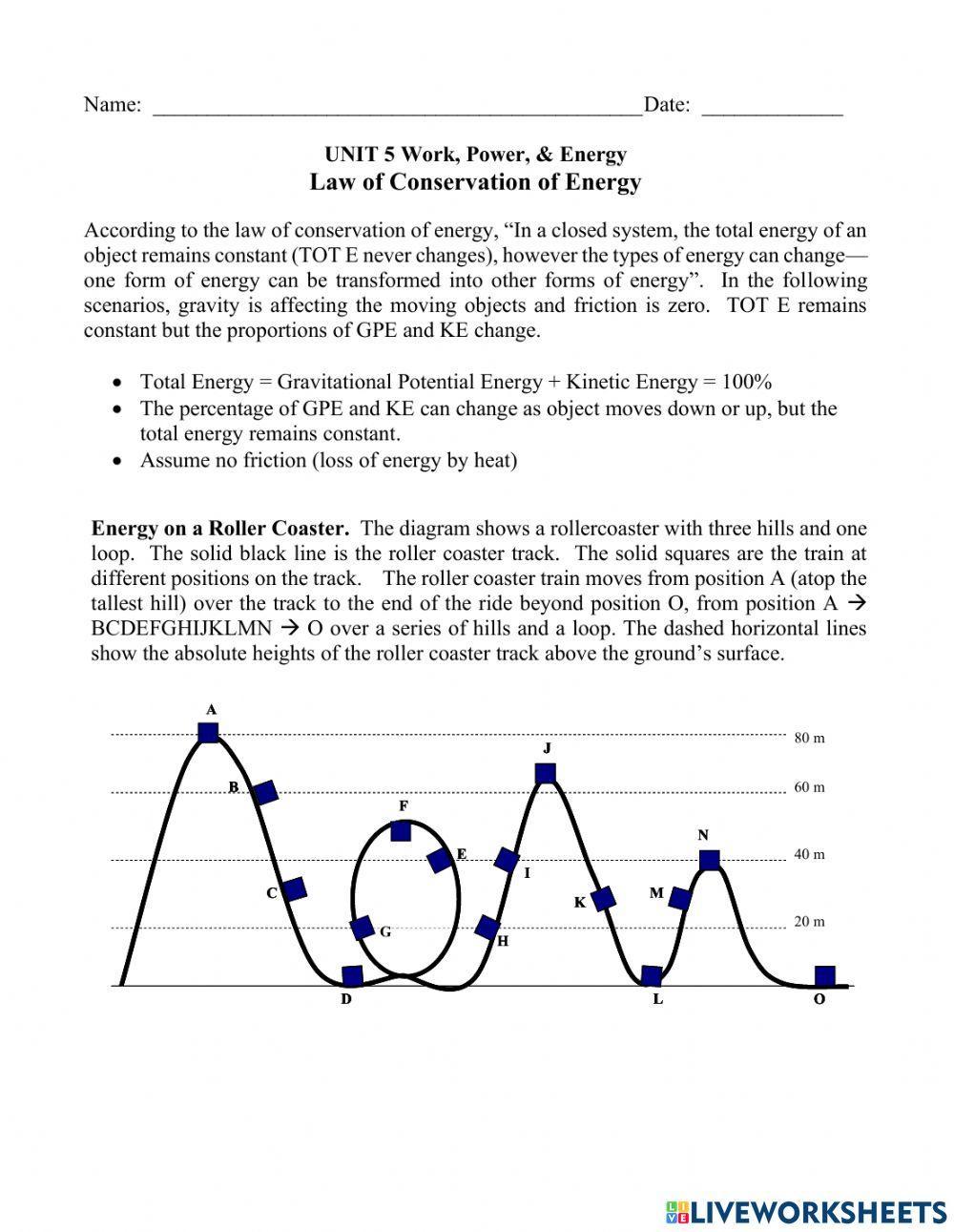 Conservation of Energy Diagrams -2 worksheet | Live Worksheets