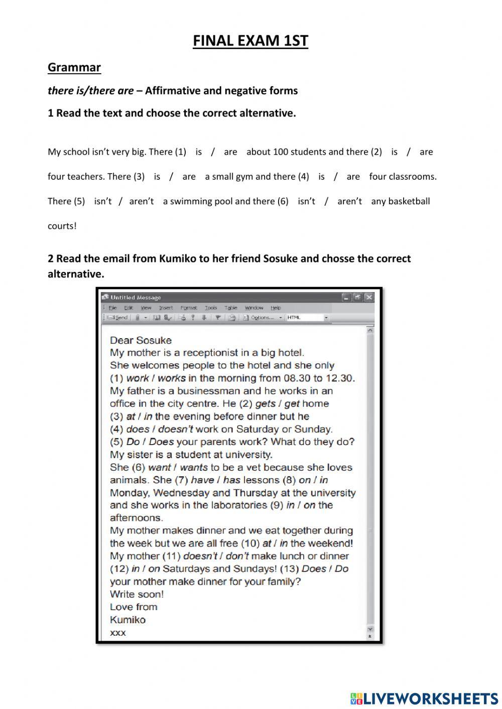 Final Exam 1st interactive worksheet | Live Worksheets