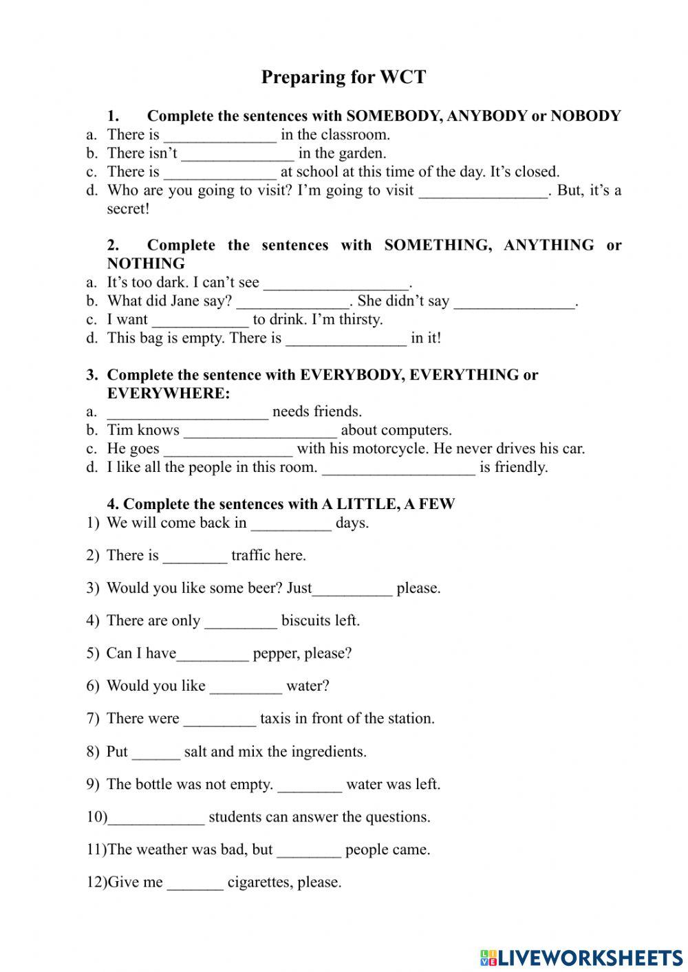 Preparing for WCT worksheet | Live Worksheets