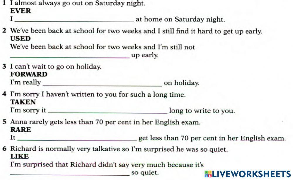 sentence transformation unit 1 online exercise for | Live Worksheets