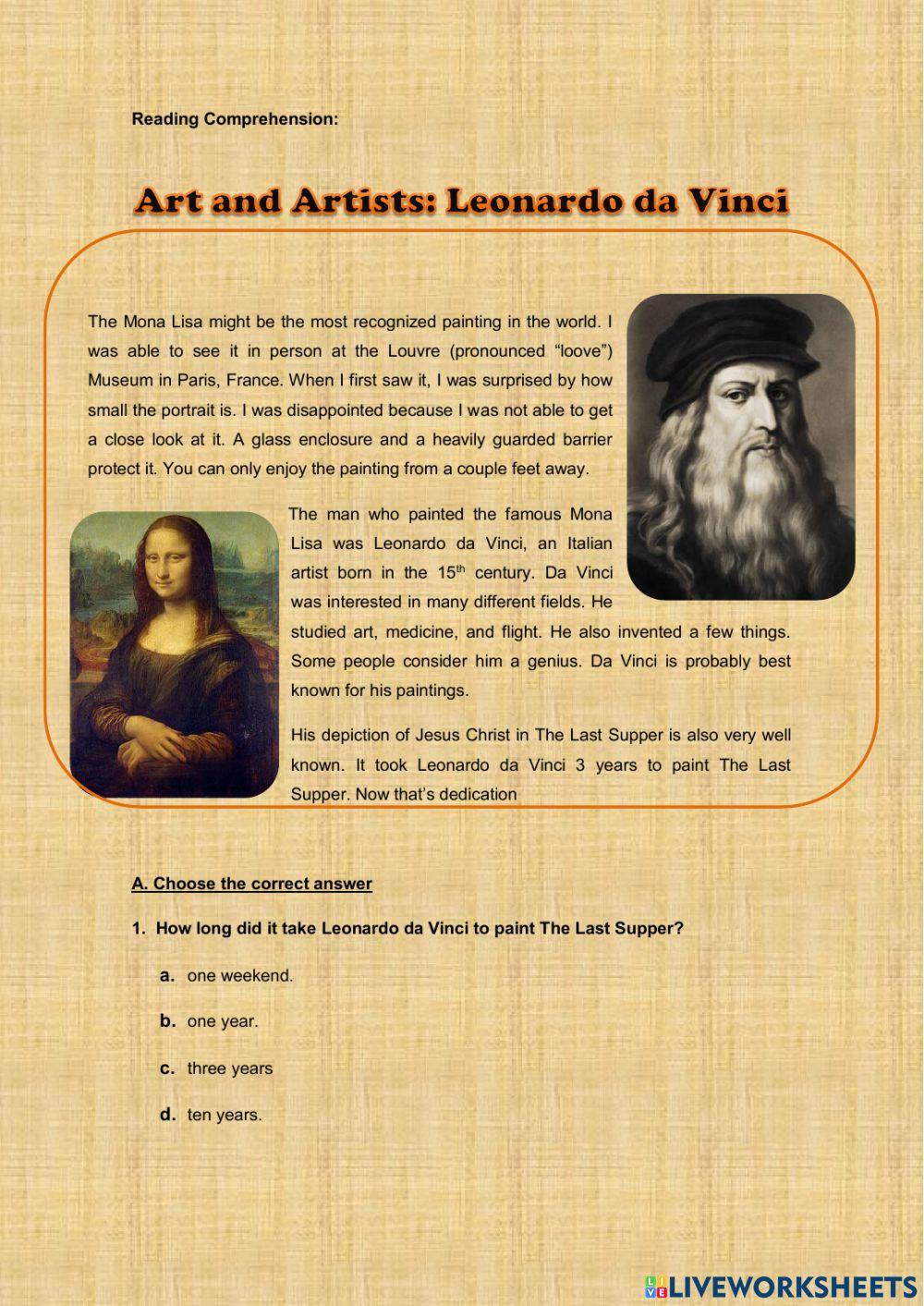 Davinci-s life worksheet | Live Worksheets
