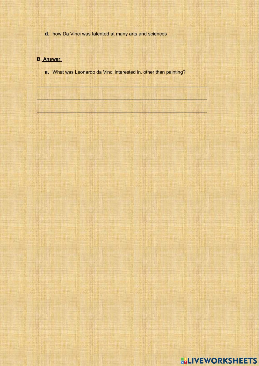 Davinci-s life worksheet | Live Worksheets