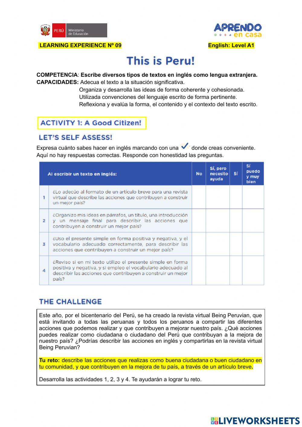 This is Peru! exercise for Level A1 | Live Worksheets