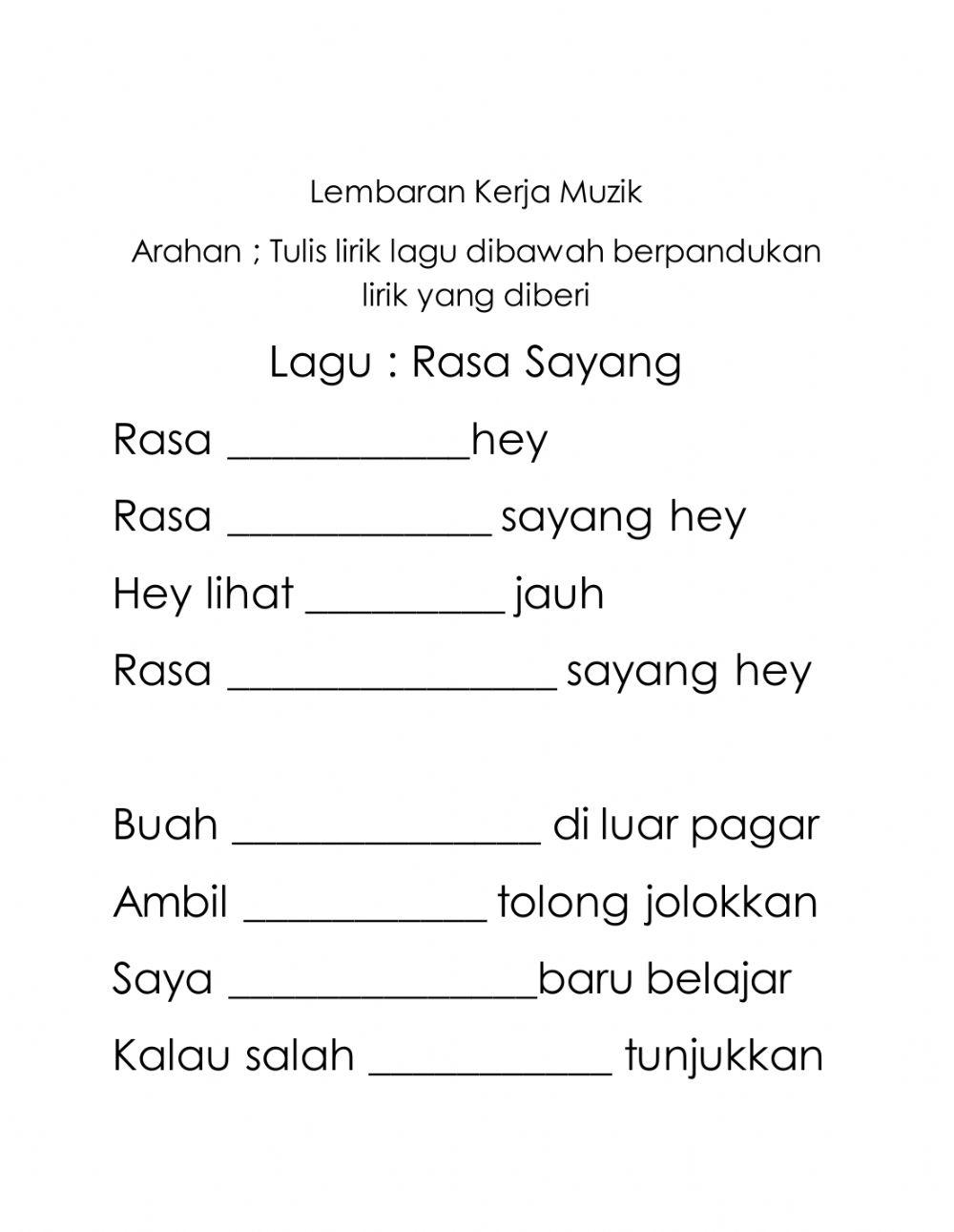 Lagu Rasa Sayang | Free Interactive Worksheets | 681473