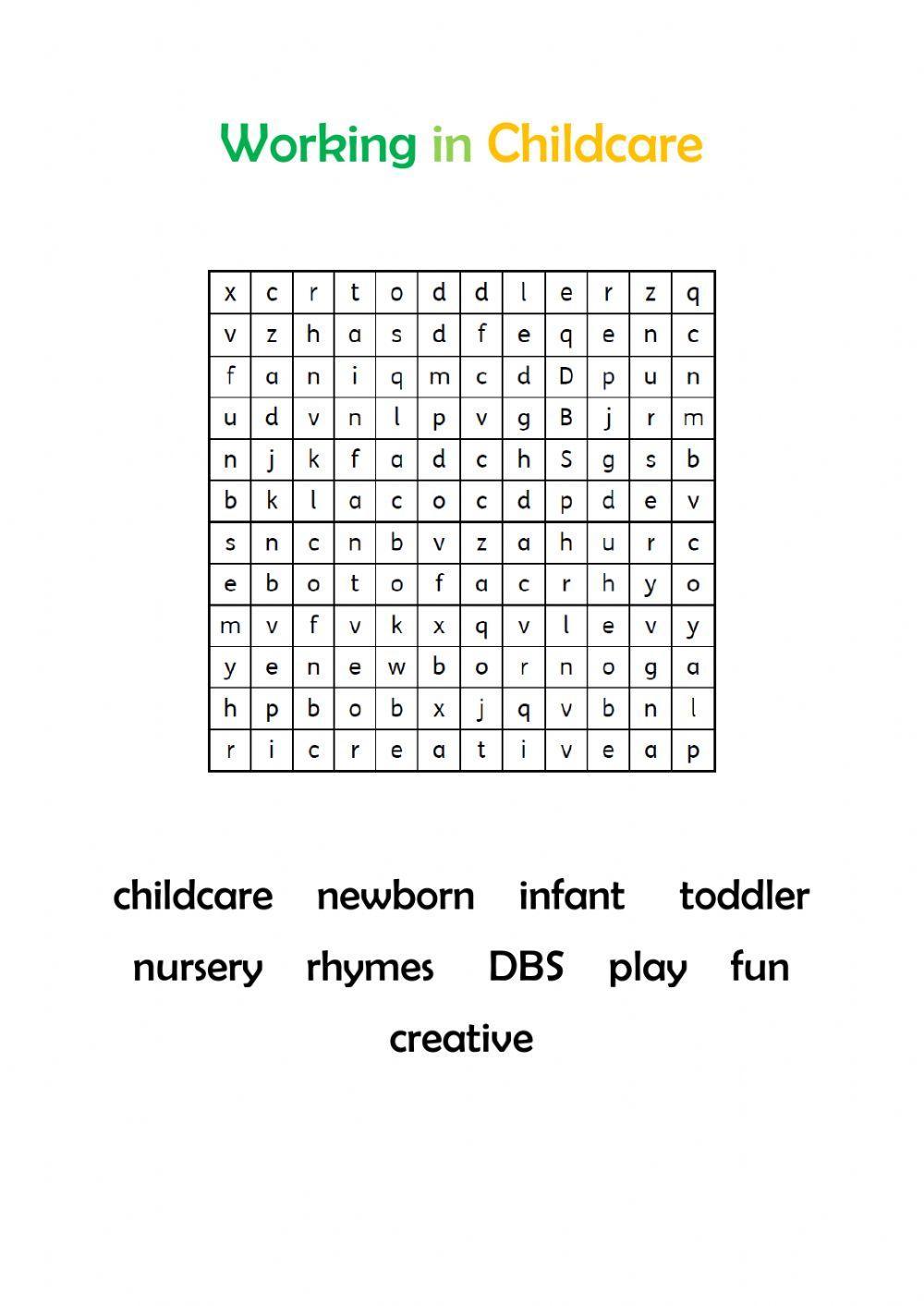 Working in Childcare worksheet | Live Worksheets