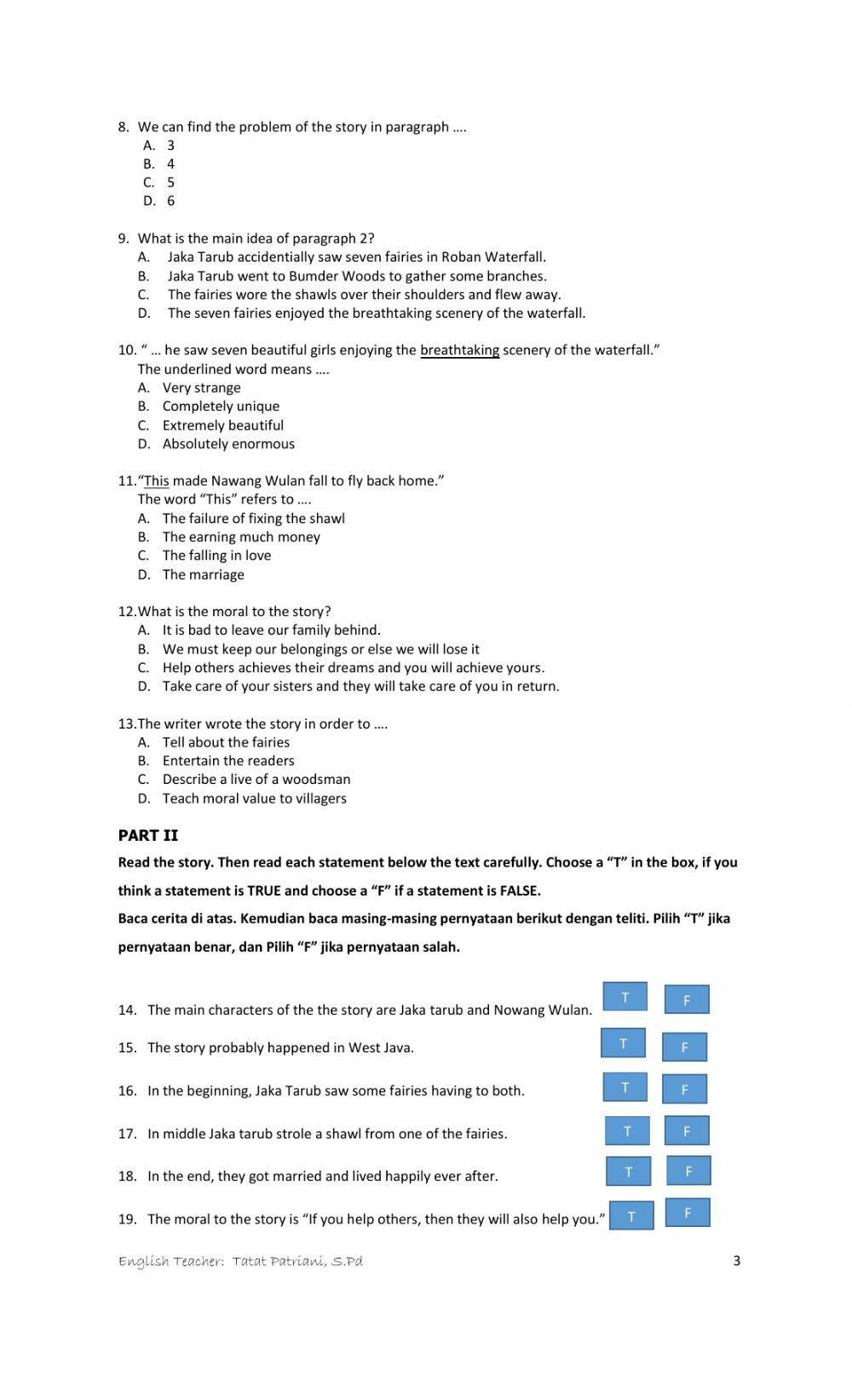 Daily Test 1- Narrative Text | tatat_patriani70 | Live