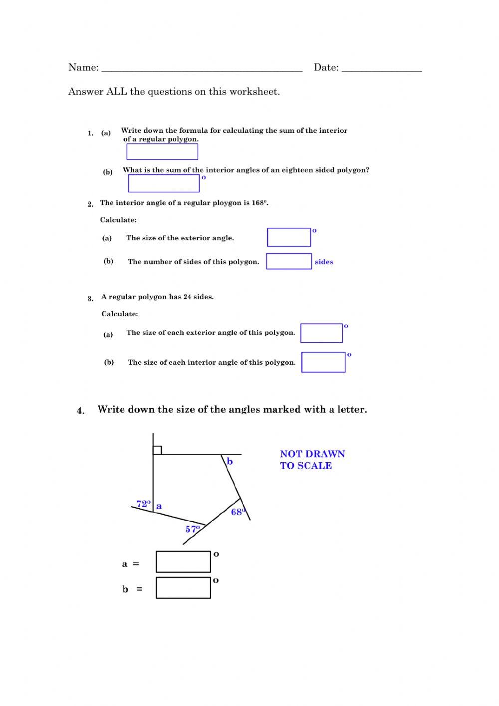 regular polygons angles worksheet