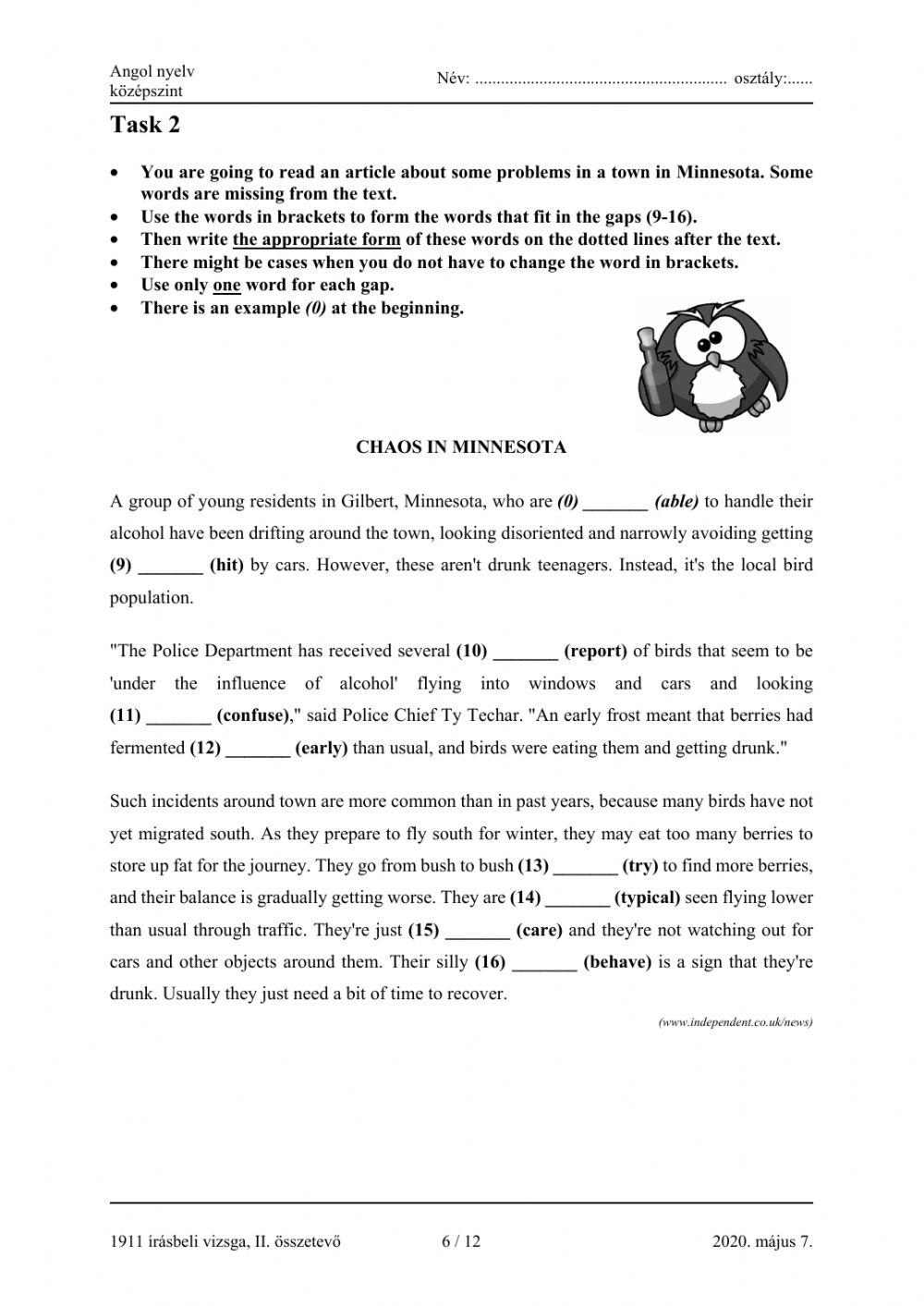 Matura B1 use of English word formation interactive worksheet | Live ...