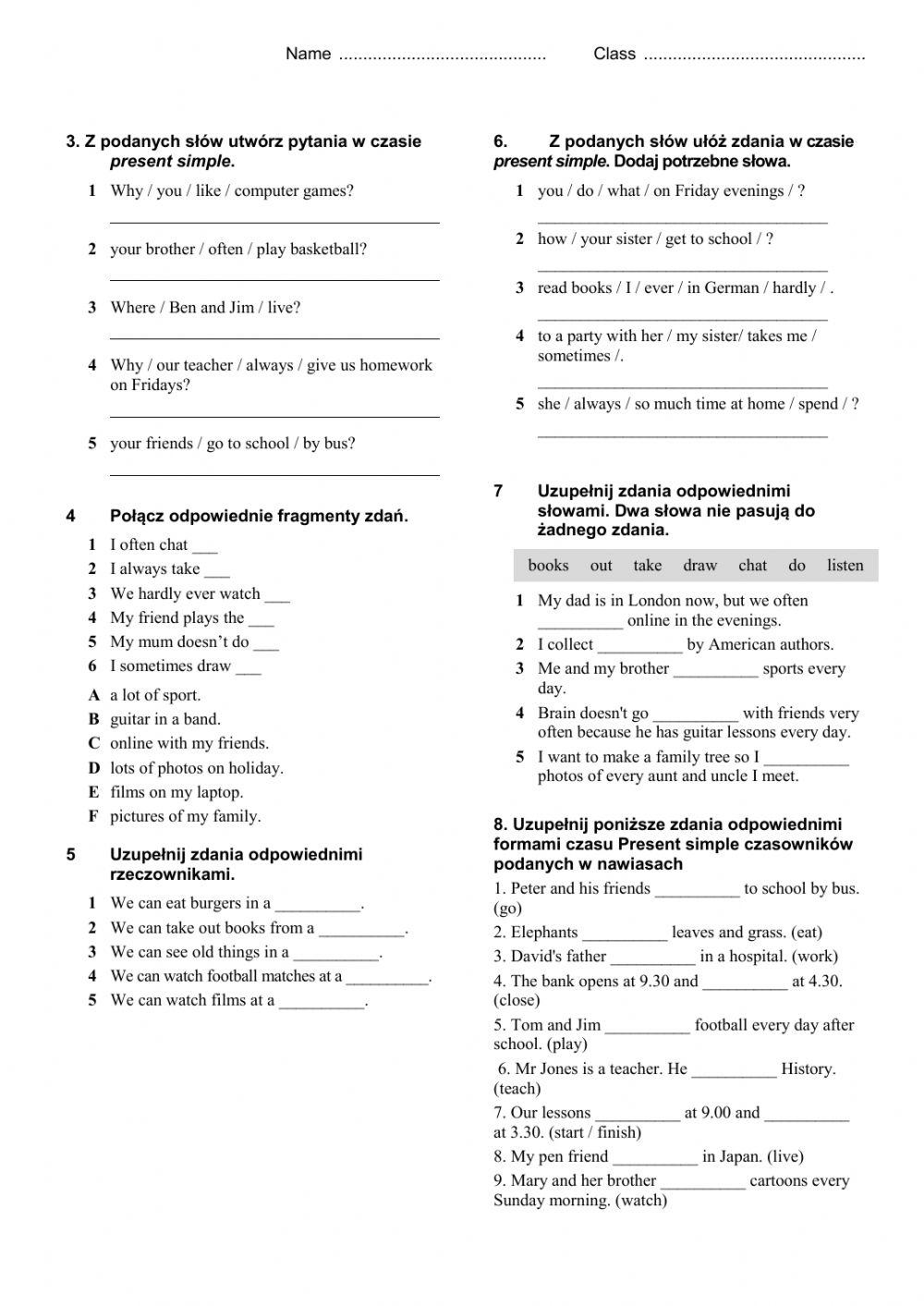 Unit 2 test present simple questions worksheet | Live Worksheets