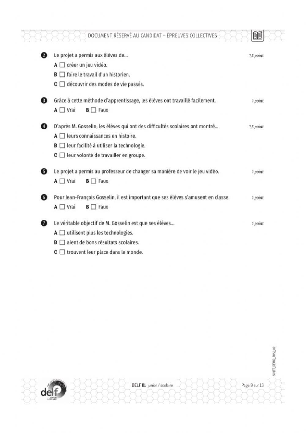6394535 | Delf scolaire B1 Compréhension écrite model nou