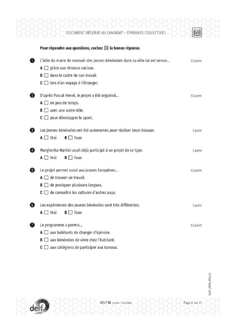 6394535 | Delf scolaire B1 Compréhension écrite model nou