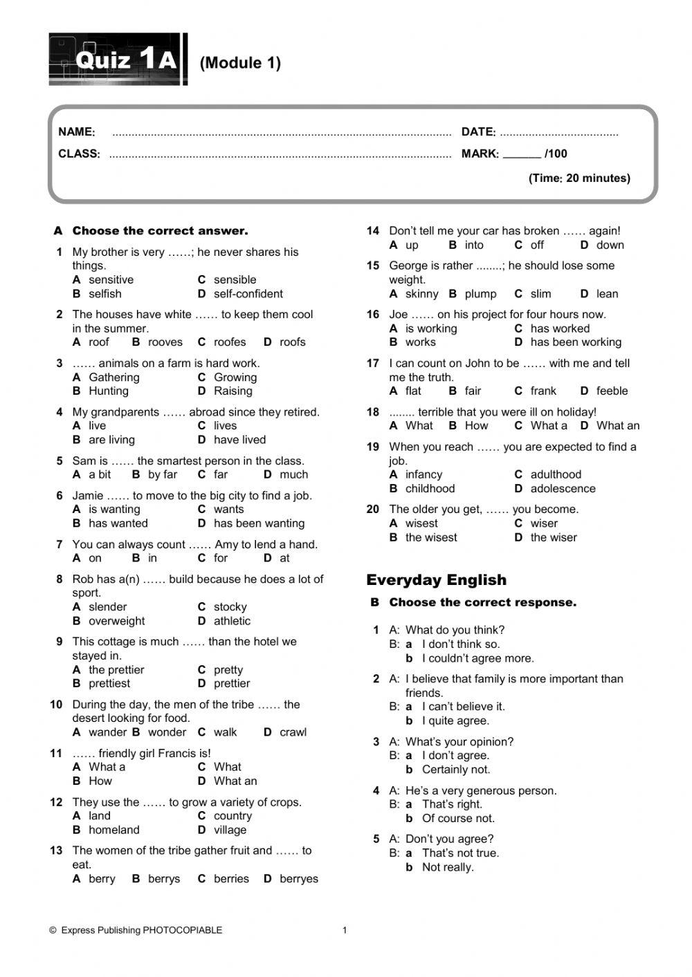 On Screen B1+ Quizzes 1 2 3 A 6394891 | XeniaKaberi