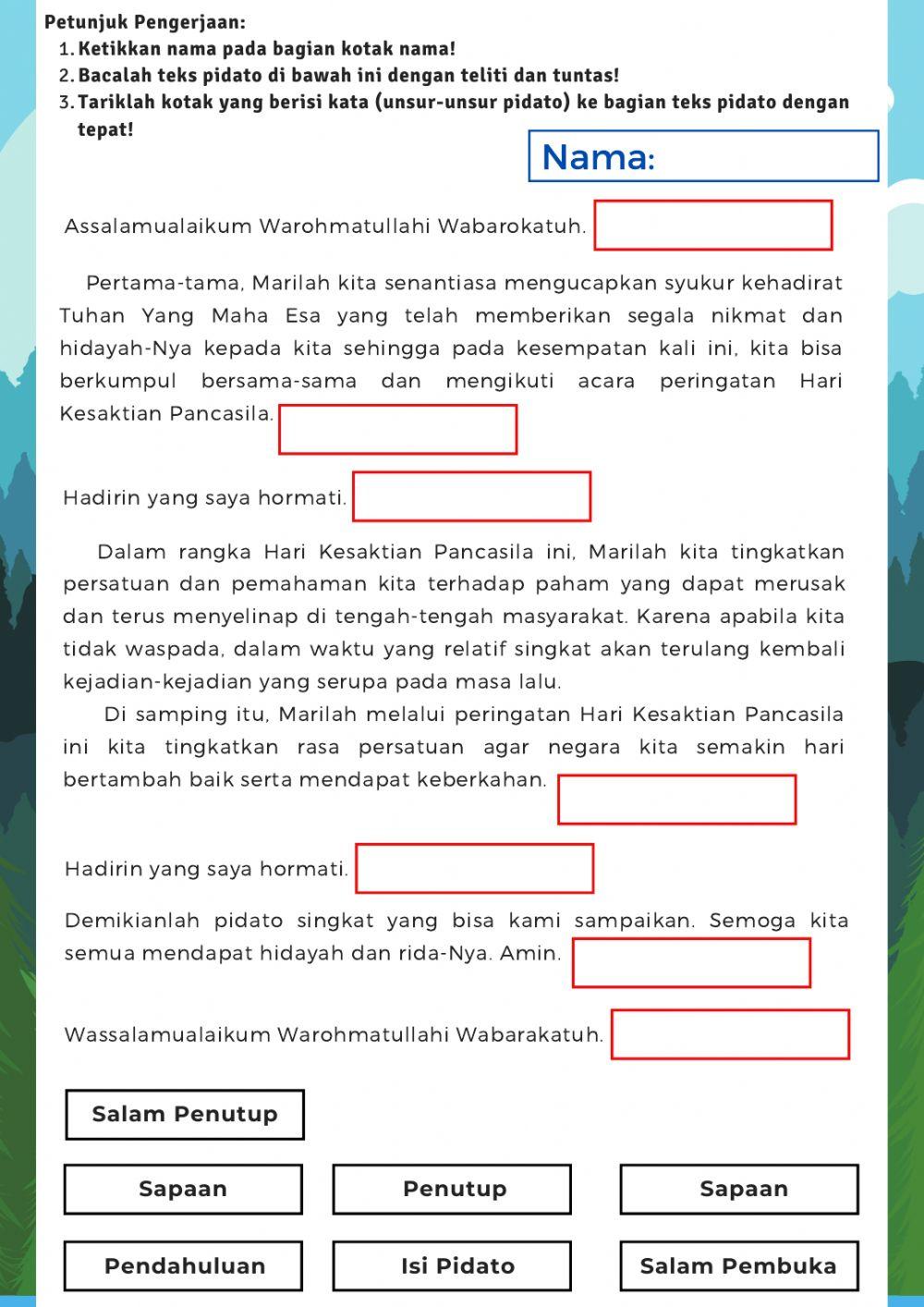 Lembar Kerja Unsur-Unsur Pidato worksheet | Live Worksheets