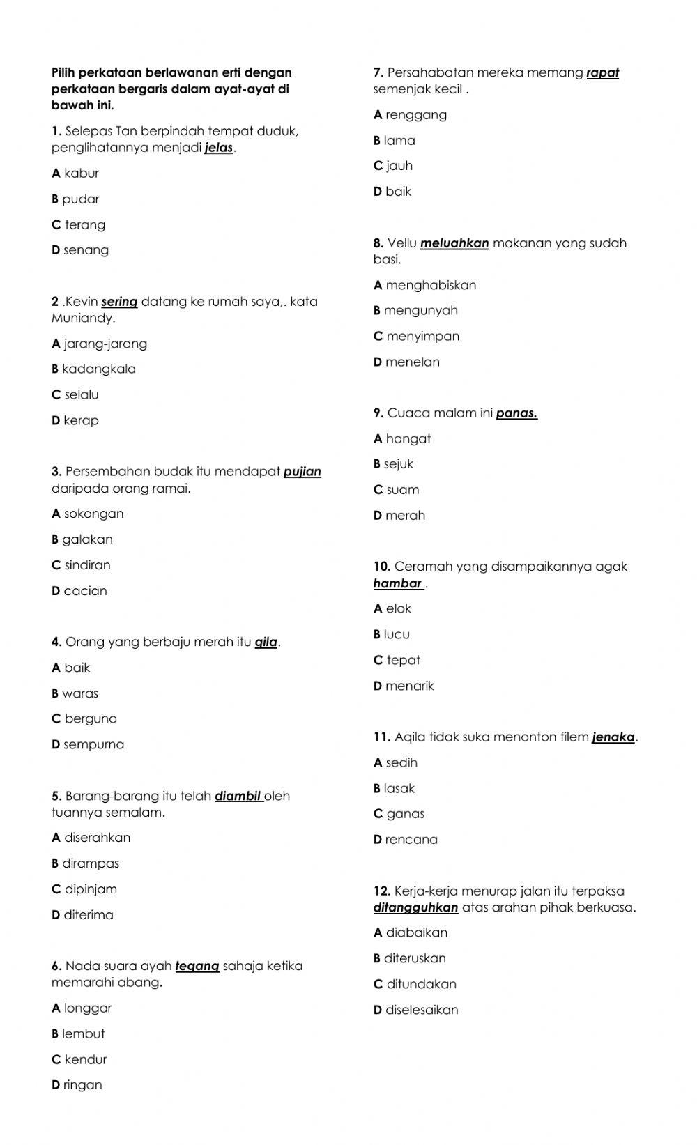 Antonim exercise | Live Worksheets