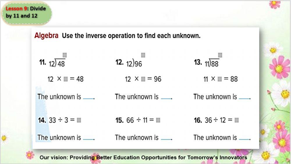 Divide by 11 and 12 activity | Live Worksheets