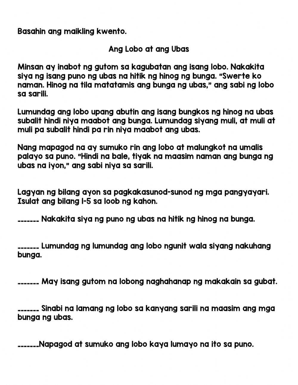 Filipino exercise | Live Worksheets