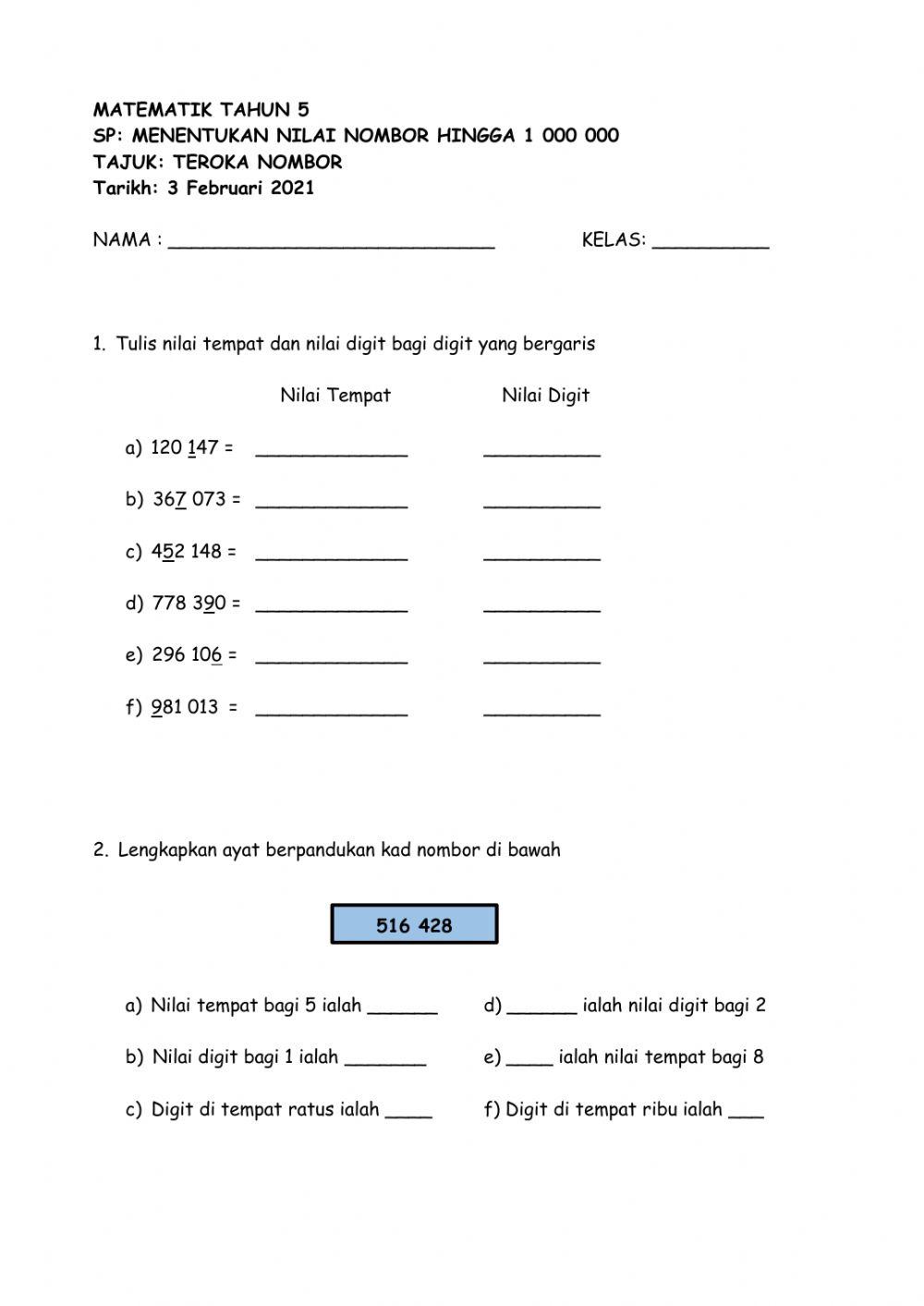 Matematik tahun 5 | akmar7677 | Live Worksheets