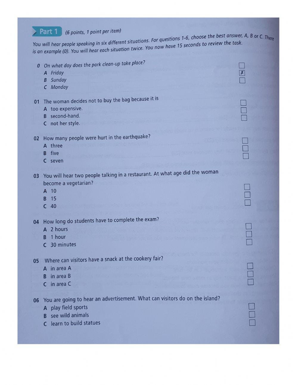 Listening Exam 1 worksheet | Live Worksheets