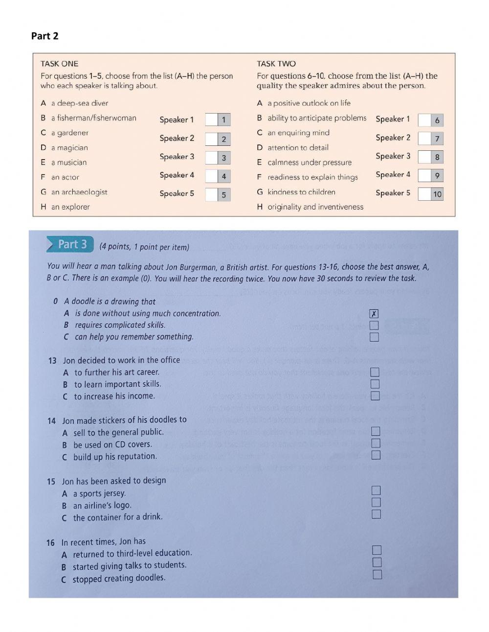 Listening Exam 1 worksheet | Live Worksheets