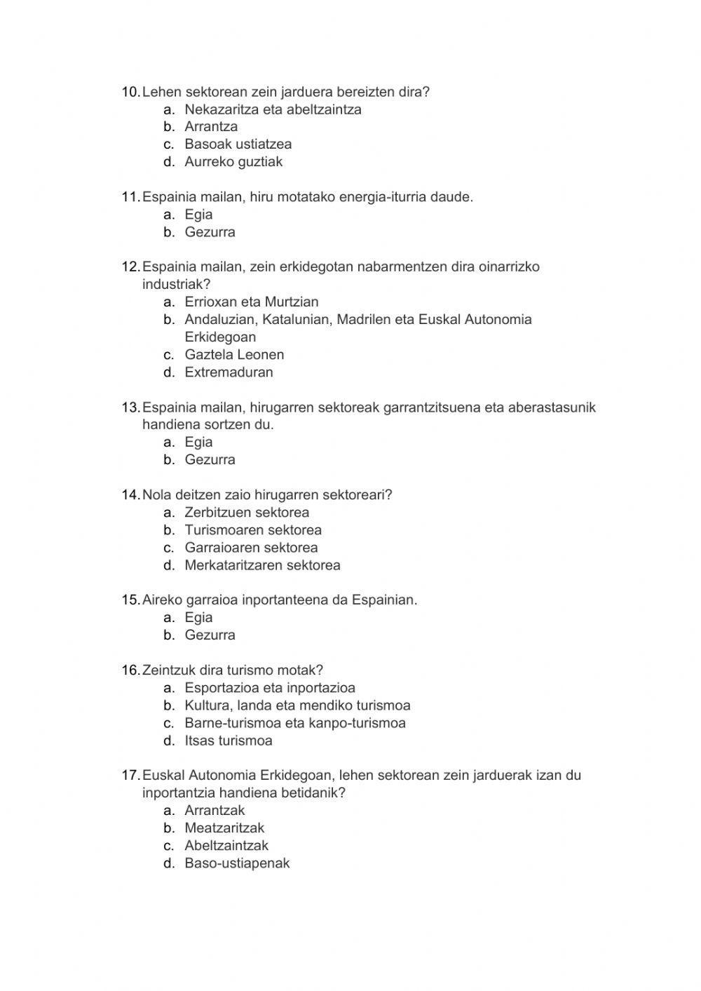 Lan sektoreak activity | Live Worksheets