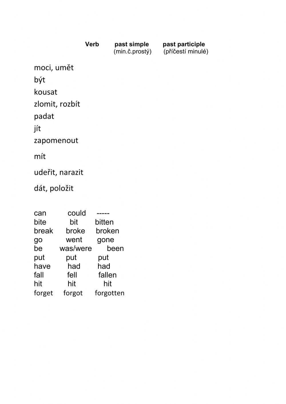 Irregular verbs 1 activity for Pre-intermediate | Live Worksheets