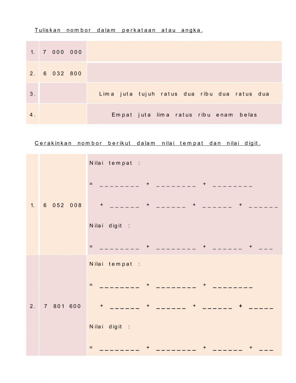 Eksplorasi Nombor Tujuh Digit - Tahun 6 684283 | NUR