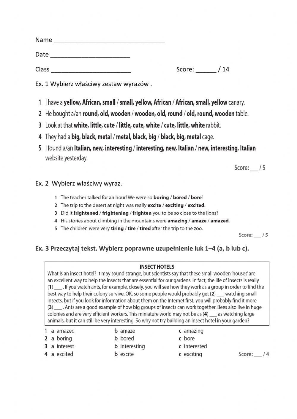 Short test - unit 4 worksheet | Live Worksheets
