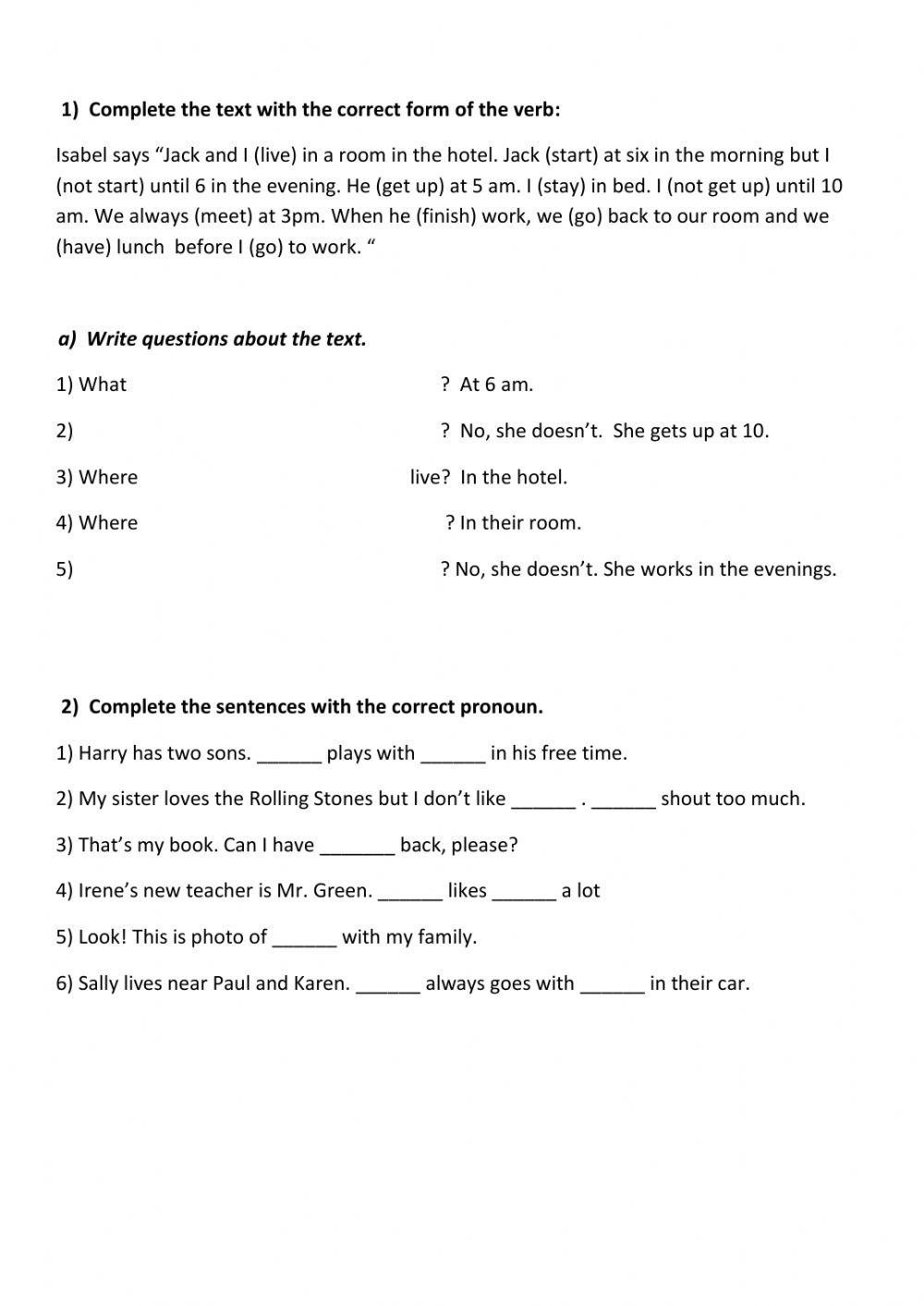 Pres Simple - Pronouns worksheet | Live Worksheets