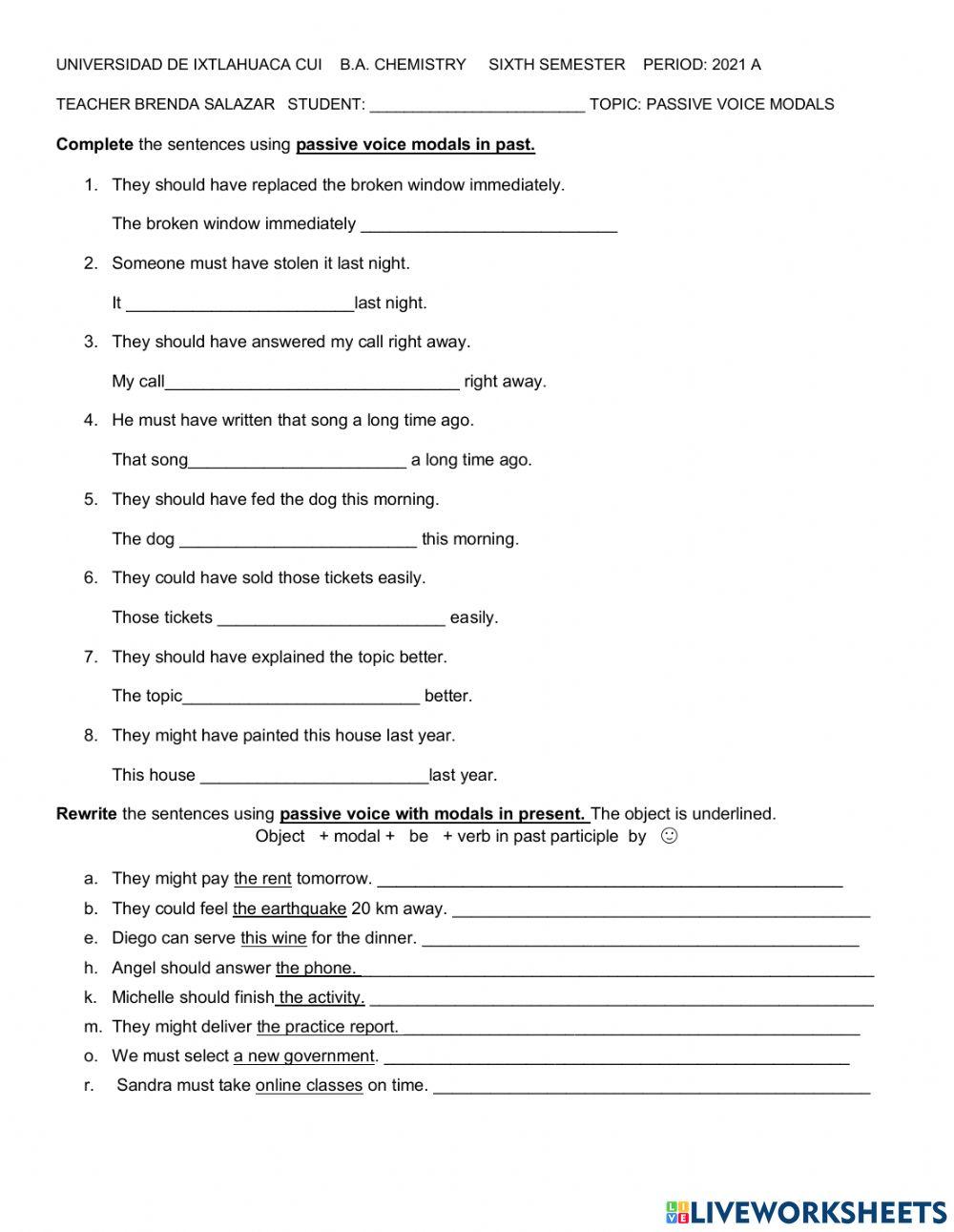 PASSIVE VOICE MODALS Practice online exercise for | Live Worksheets