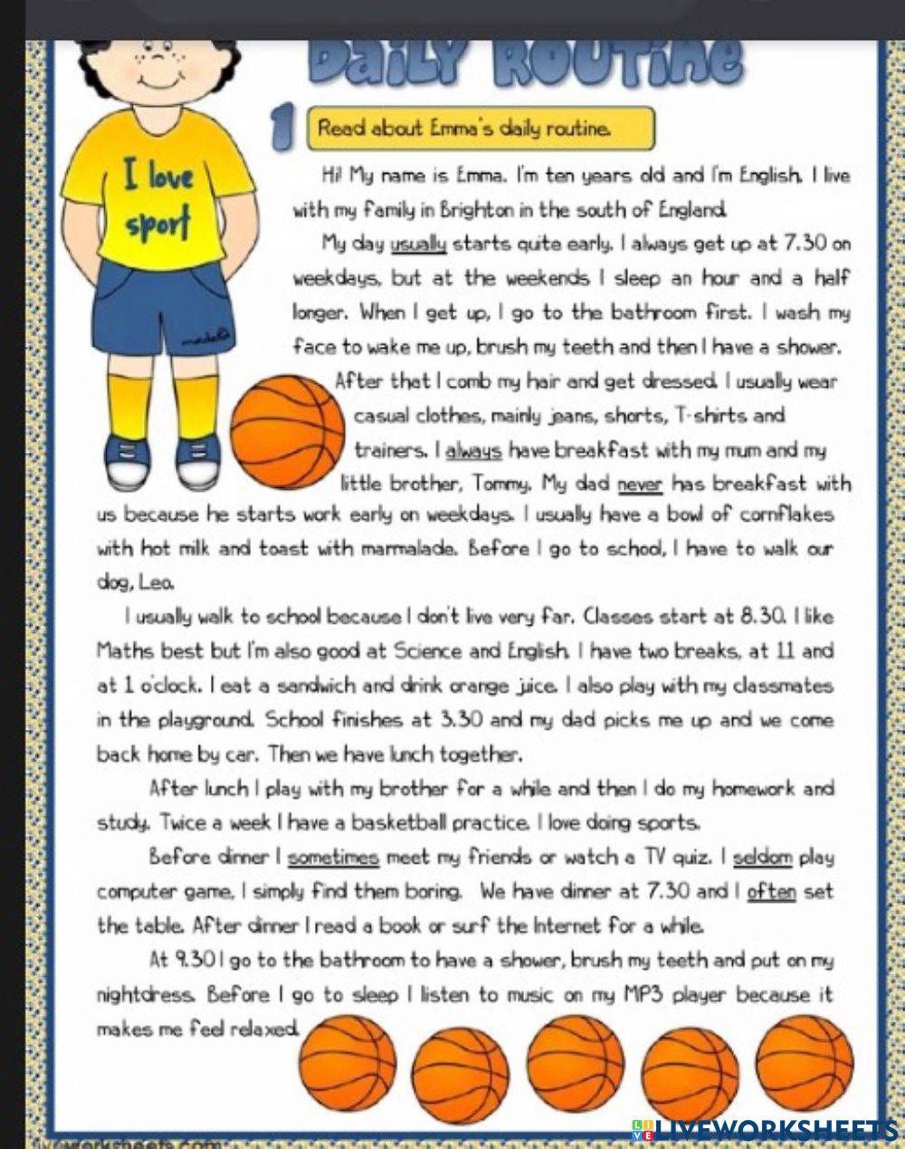 Emma Routine worksheet | Live Worksheets