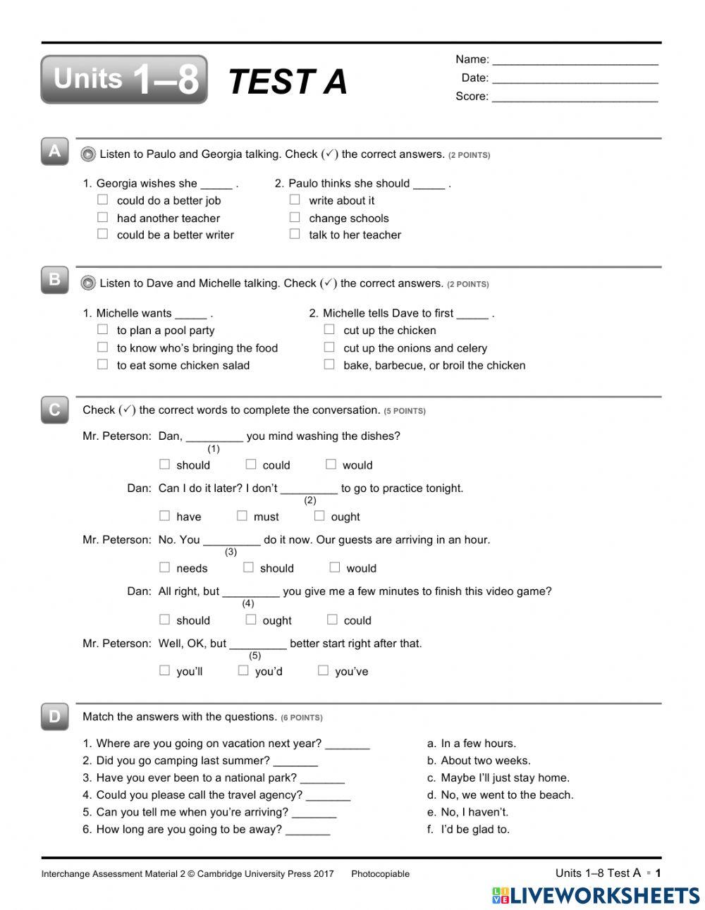 Interchange 2 -… | Free Interactive Worksheets | 6414608