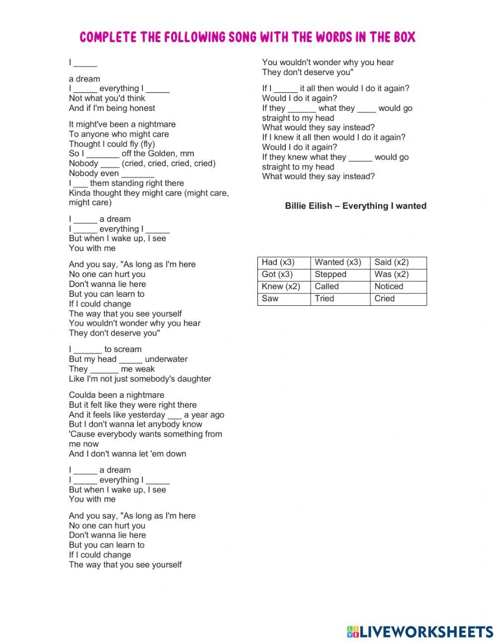 4719859 | Complete the song - Everything I wanted | IRAIS