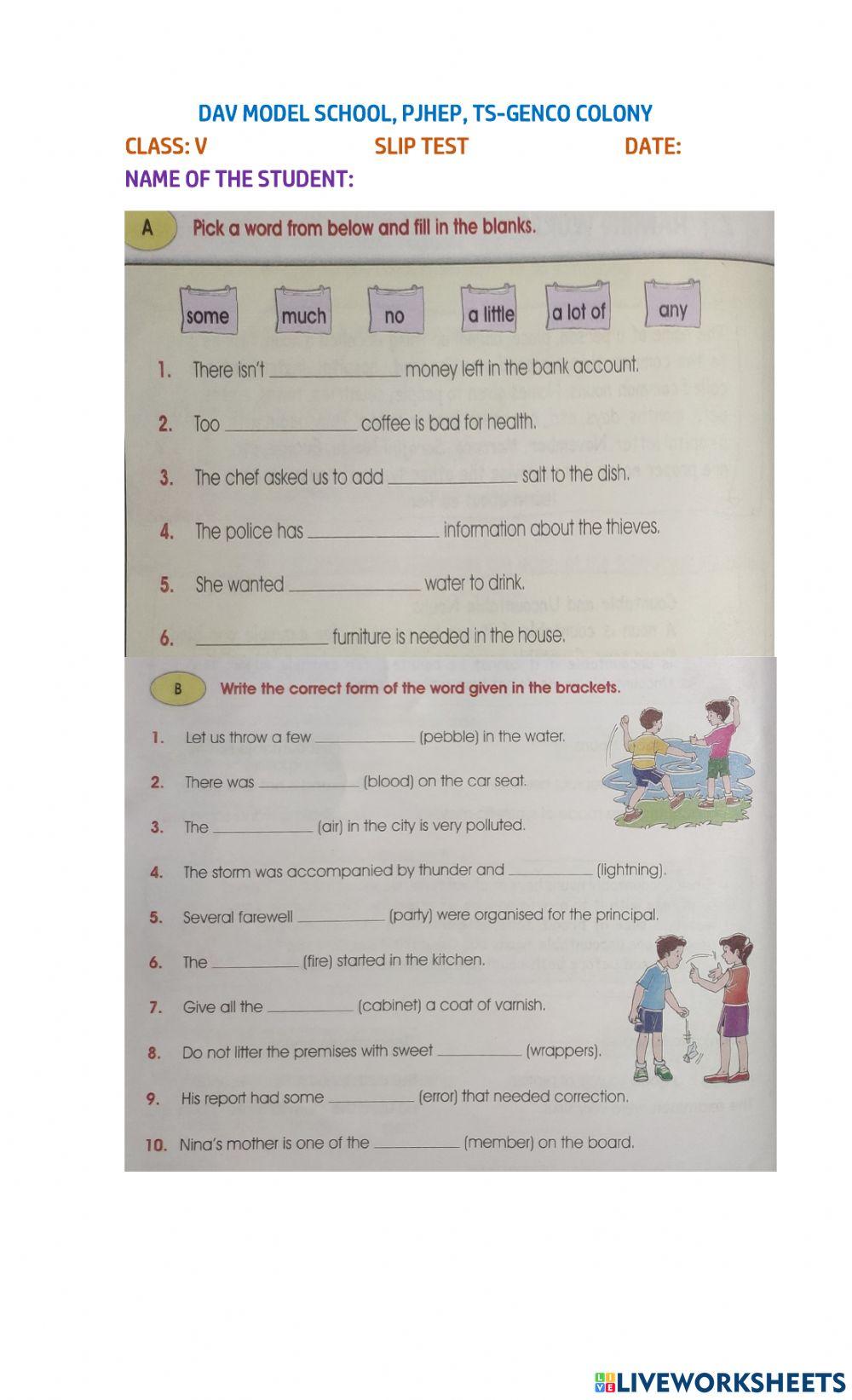 Naming words exercise for grade 5 | Live Worksheets