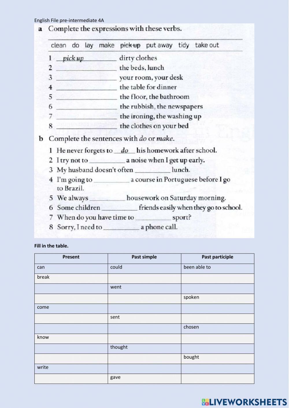English file pre-intermediate 4A online exercise for | Live Worksheets